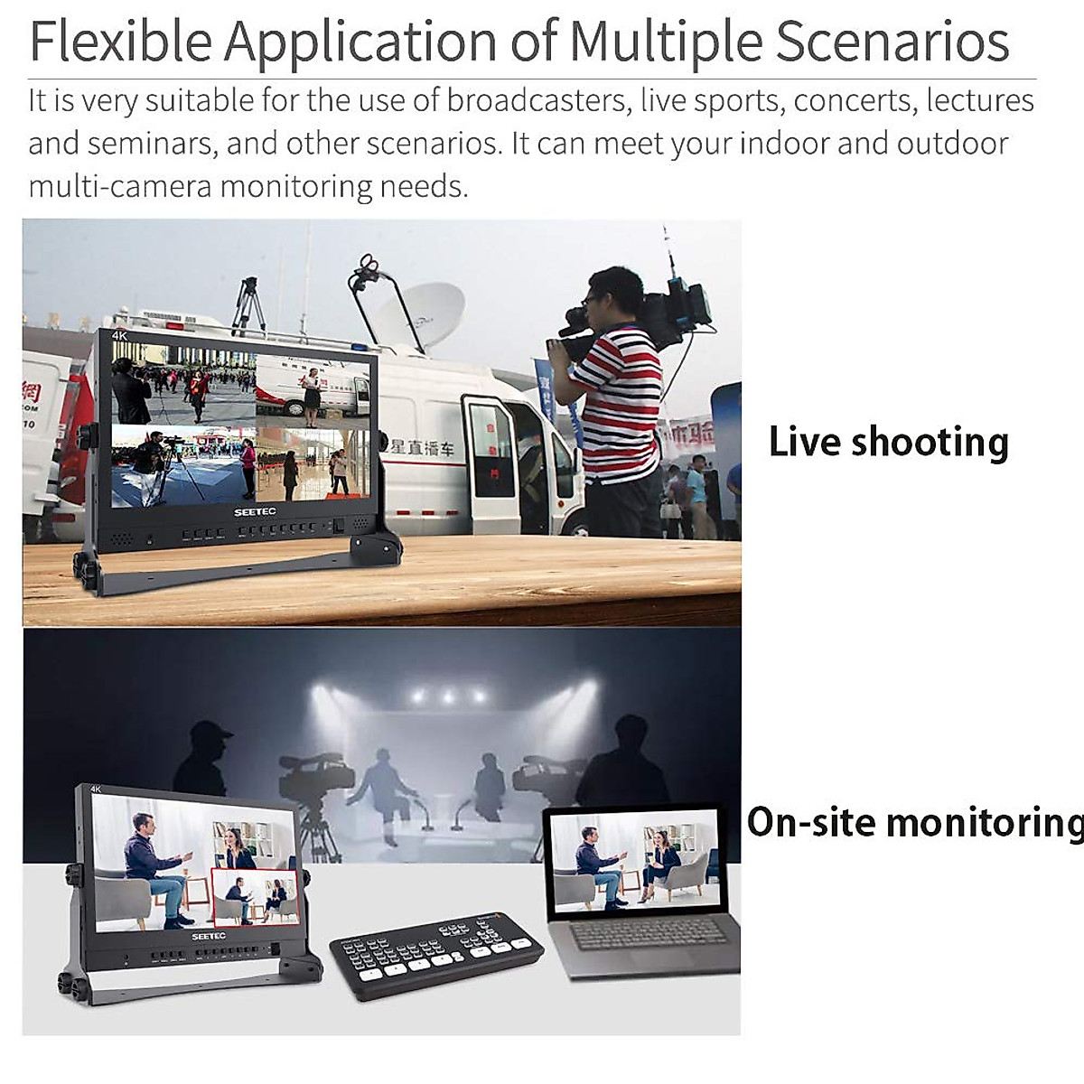 SEETEC ATEM156 15.6" 4 HDMI Input Output Quad Split Display for ATEM Mini Video Switcher Live Streaming Broadcast Director Monitor Used in Movie Production