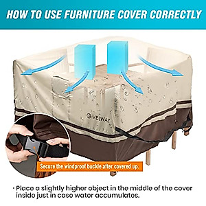Velway Patio Furniture Covers Waterproof Outdoor Square Table and Chair Set Cover with Seam Taped, 49"Lx49"Wx29"H Tear-Resistant Windproof Cover with Air Vents & Adjustable Fasteners, Beige/Brown