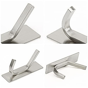 NearMoon Adhesive Hooks, Stainless Steel Bath Towel Holders No Drilling Rustproof Wall Hooks for Coat Bag Key Hat, Stick on Wall Robe Hangers for Bathroom Livingroom Kitchen, 5 Pack (Brushed Nickel)