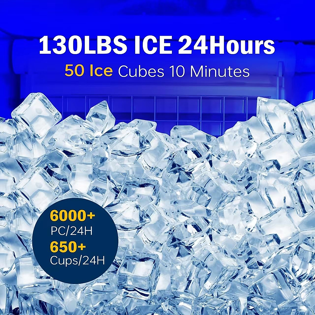 Commercial Ice Maker Machine, 130lbs/24H Under Counter ice Machine with 36lbs Ice Storage Capacity, 50 Ice Cubes/Cycle Stainless Steel Freestanding Ice Maker, Intelligent Operation, Automatic Cleaning