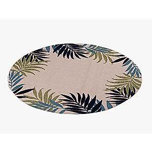 GAD Premium Indoor/Outdoor Patio Tropical Area Rug - Beige, Tan & Green Leaf Rug - Inside/Outside Stain & Fade Resistant Rug for The Porch, High Traffic Deck or Lanai (6'7" Round)