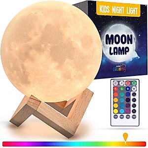 Mind-Glowing Moon Lamp - 3D Moon Night Light for Kids Bedroom - 16 Color LED Moonlight for Space Decor - Moon Globe Nightlight with Stand, Touch/Remote - Girls & Boys Night Light (4.7 inch)