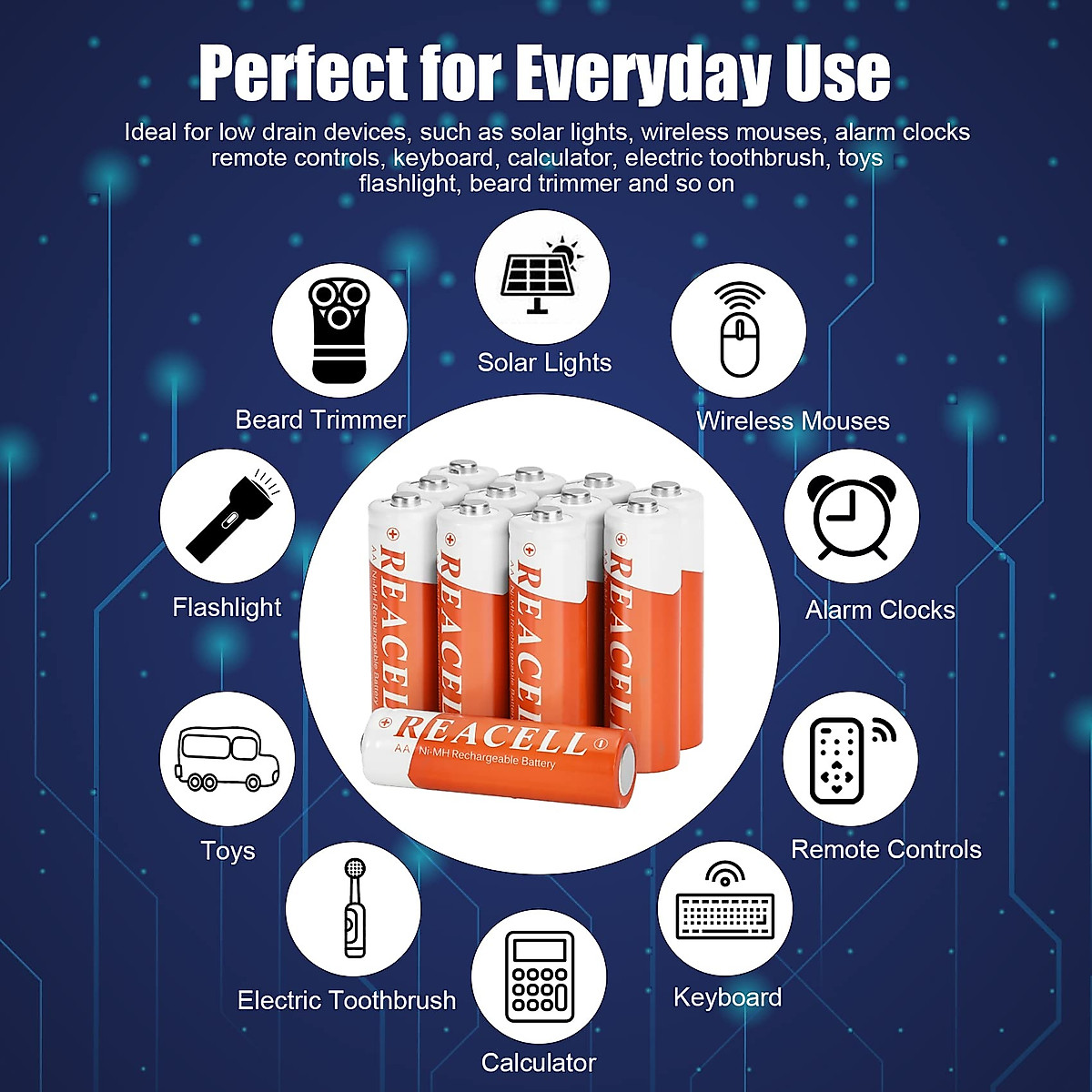 REACELL 24 Packs AA Rechargeable Batteries, 1.2V NiMH Rechargable Solar AA Battery for Household Devices, Outdoor Solar Lights, Toys, Garden Lights, 1200mAh Double A Battery