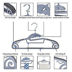 Bumodel 30 Pack Magic Extender Coat Hanger Ultra Thin Plastic Hangers with Non-Skid Rubber Padded Neck Protect Closet Space Saving Clothing Hangers for Jean, Skirt, Blouse, Ties, Bras, Suit (Gray)