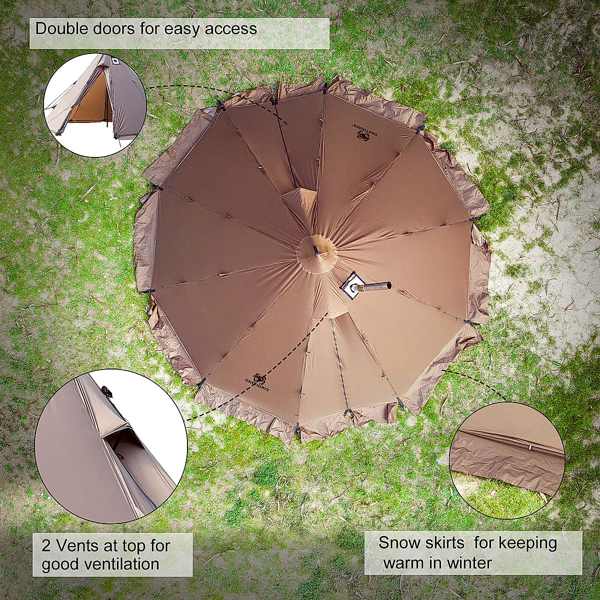 OneTigris Rock Fortress Hot Tent with Stove Jack, 4~6 Person, 4 Season Tipi Tent for Family Camping Backpacking Hunting Fishing Waterproof Wind-Proof.