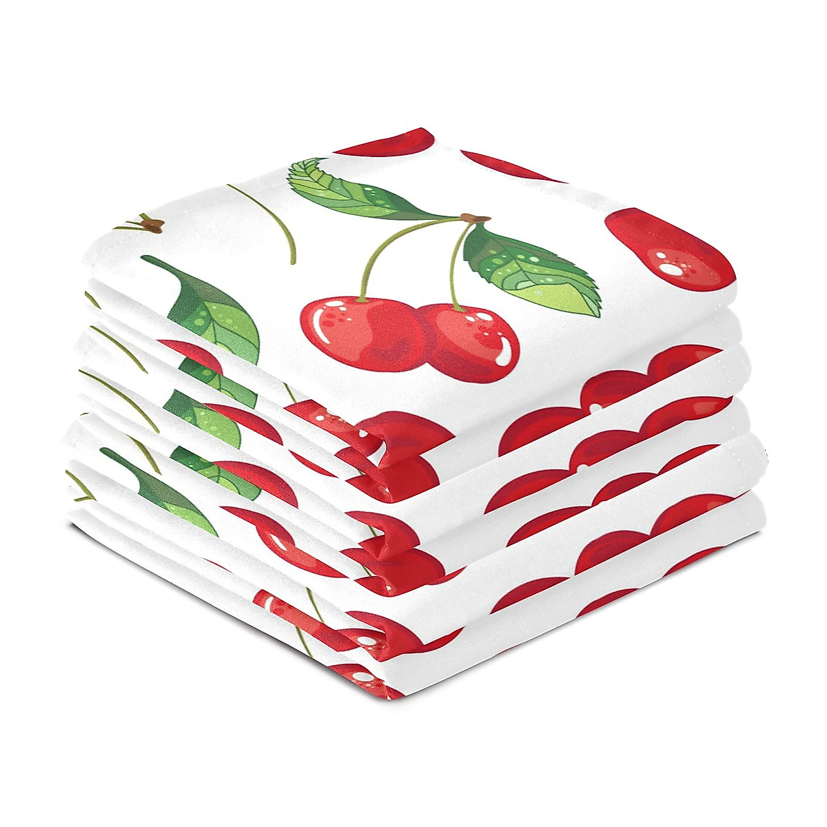 susiyo Red Cherry Fruits Kitchen Dish Towel, Set of 4 Pcs Soft Polyester Dish Cloth for Cooking Washing, 28 X 18 Inch