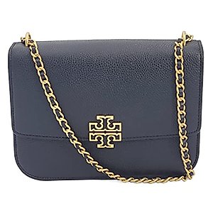 Tory Burch 138724 Britten Pebbled Black Leather With Gold Hardware Medium Women's Adjustable Shoulder Bag