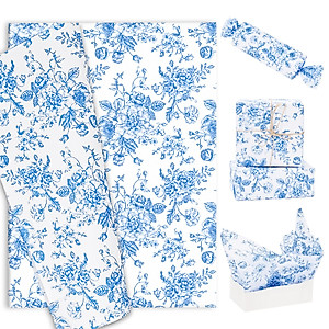 Generic AnyDesign 60 Sheets Blue Floral Tissue Paper Chinoiserie Gift Wrapping Paper Vintage Blue White Flower Art Paper for DIY Crafts Birthday Baby Shower Wedding Party Decor, 14 x 20 Inch