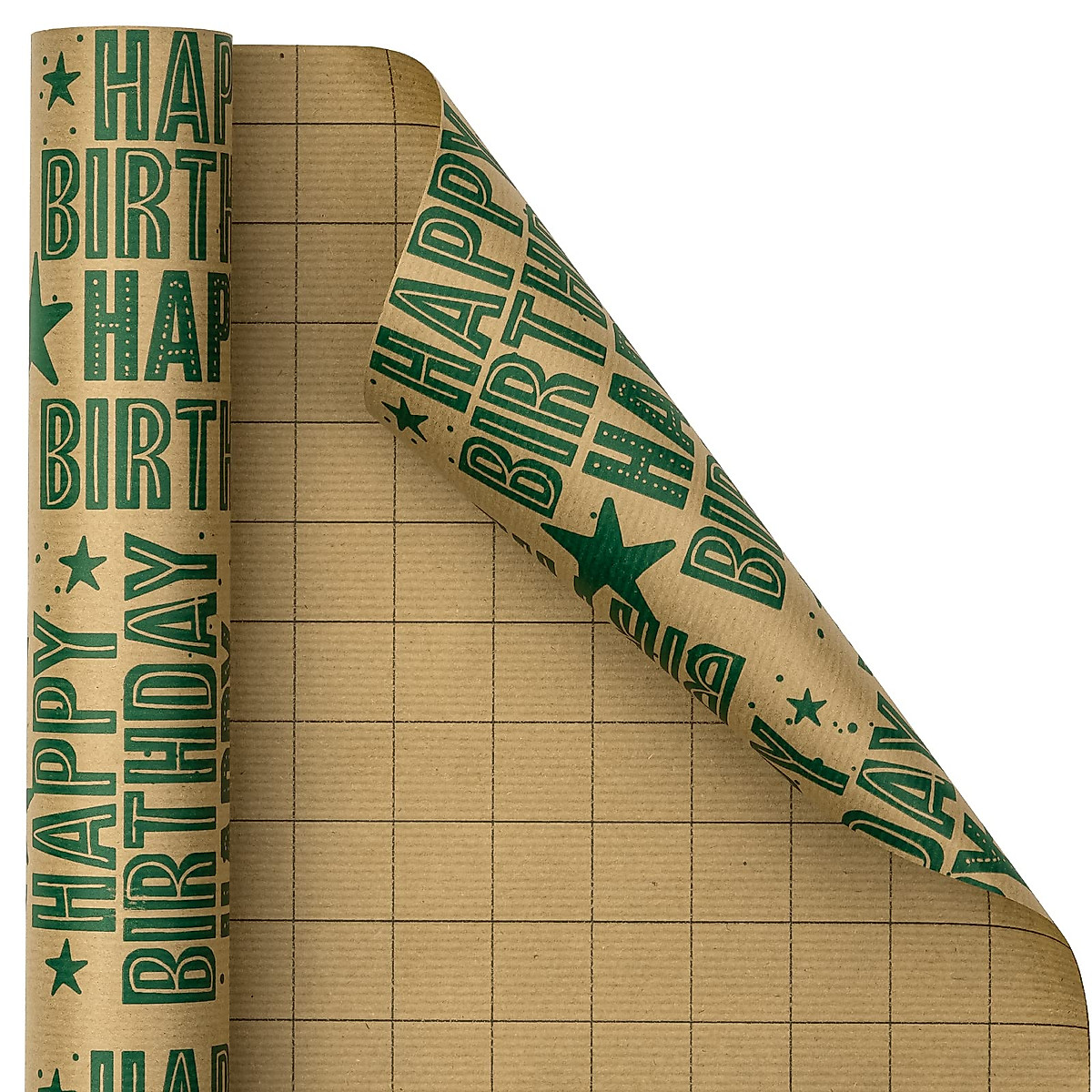 RUSPEPA Kraft Wrapping Paper Roll - Mini Roll - Green Happy Birthday Pattern Great for Birthday, Party, Baby Shower - 17.5 Inches X 32.8 Feet
