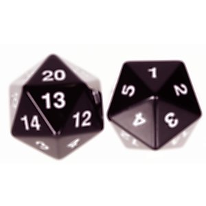 Deluxe Games and Puzzles Big Jumbo 20-Sided, d20 BLACK Dice _ Bundle of 2 Identical Dice