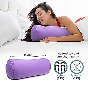 Squishy Deluxe Tube Microbead Bolster Pillow with Stay-Cool Fill & Silky Removable Cover, Flexible, Head, Neck & Back Support for Home & Away, Carrying Case, 13 x 6 inches, Grey