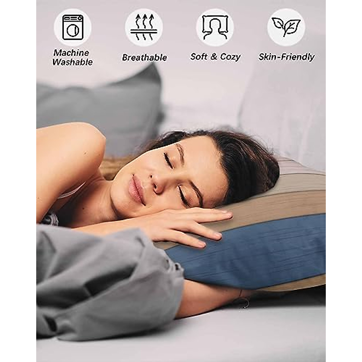 Edwiinsa Blue Pink Ombre Pillow Covers Standard Size Set of 2 20x26 Bed Pillow, Farmhouse Brown Wooden Striped Plush Soft Comfort for Hair/Skin Cooling Pillowcases with Envelop Closure