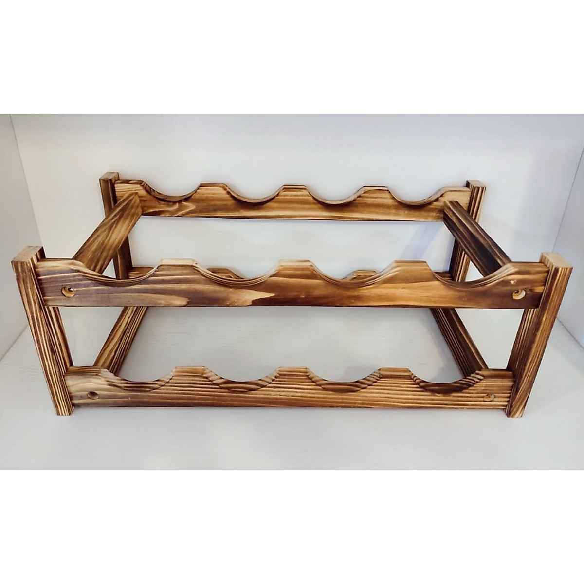 LoongZDD Easy-Install & Standalone 8-Bottle Wine Rack - Premium Carbonized Pine Wood, Two-Tier Design for Countertop, Home Kitchen Pantry, Versatile Wine Storage Solution