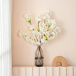 Luyue 42in Artificial Cherry Blossom White Flowers 6 Pack Silk Cherry Blossoms Branches Fake Sakura Flower Trees Decor for Wedding Decoration Home Office