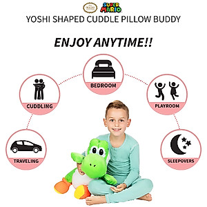Franco Kids Bedding Super Soft Plush Cuddle Pillow Buddy, One Size, Mario Yoshi