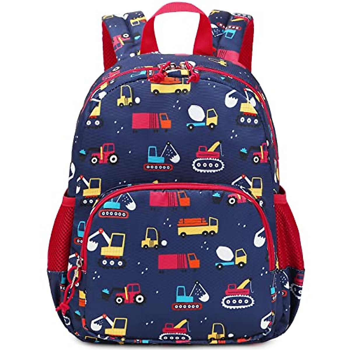 Ryushoyo Toddler Kids Backpack Boy Truck Excavator Crane Preschool Cute Backpack Child Daycare School Bag Nursery with Chest Strap Red Dark Blue