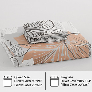 Xruibed Duvet Cover Set Queen Size Pink Blush Floral Pattern Comforter Cover Elegant Flower Duvet Cover with 2 Pillow Cases Lightweight Floral Bedding Cover Set All Season (Queen,90"x90")