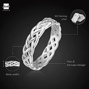 Amberta Women's 925 Sterling Silver Ring Celtic Knot Design Eternity Band: Inside Circumference 48 mm - Size 4.25