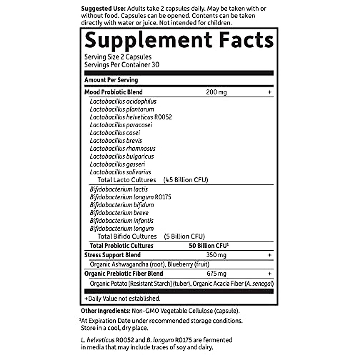 Garden of Life Dr. Formulated Probiotics Mood+ Acidophilus Probiotic Supplement - Promotes Emotional Well-Being, Relaxation and Digestive Balance - Ashwagandha for Stress Management, 60 Veggie Caps