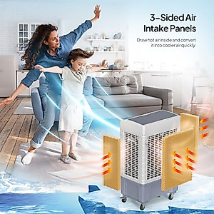 ROVSUN 10.5Gallon Evaporative Air Cooler, 2600CFM Portable Swamp Cooler with Remote Control, Oscillation, 3 Speeds, 7.5H Timer & 40L Water Tank, 3-IN-1 Cooling Fan for Home Office Garage Outdoor