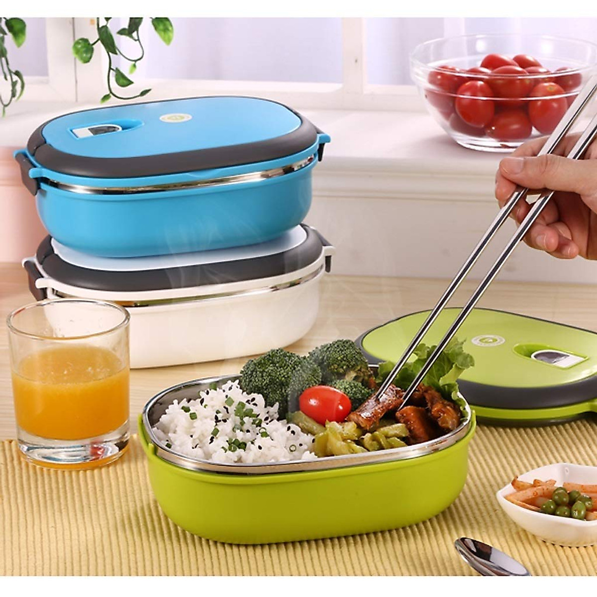 ZLDGYG Stackable Stainless Steel Thermal Compartment Lunch Box | 2-Tier Insulated Bento Box (Color : C)