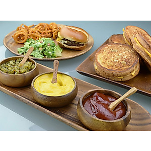 Pacific Merchants Acaciaware Set, 16-Inch Baguette Tray with 4-Inch Dipping Bowls