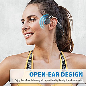 VOFUOE Bone Conduction Headphones, Open Ear Wireless Bluetooth Headset, Sports Headsets with Microphone IPX6 Sweatproof Earphones Bluetooth 5.3 Earbuds for Running, Gym, Hiking, Cycling-Black & Grey