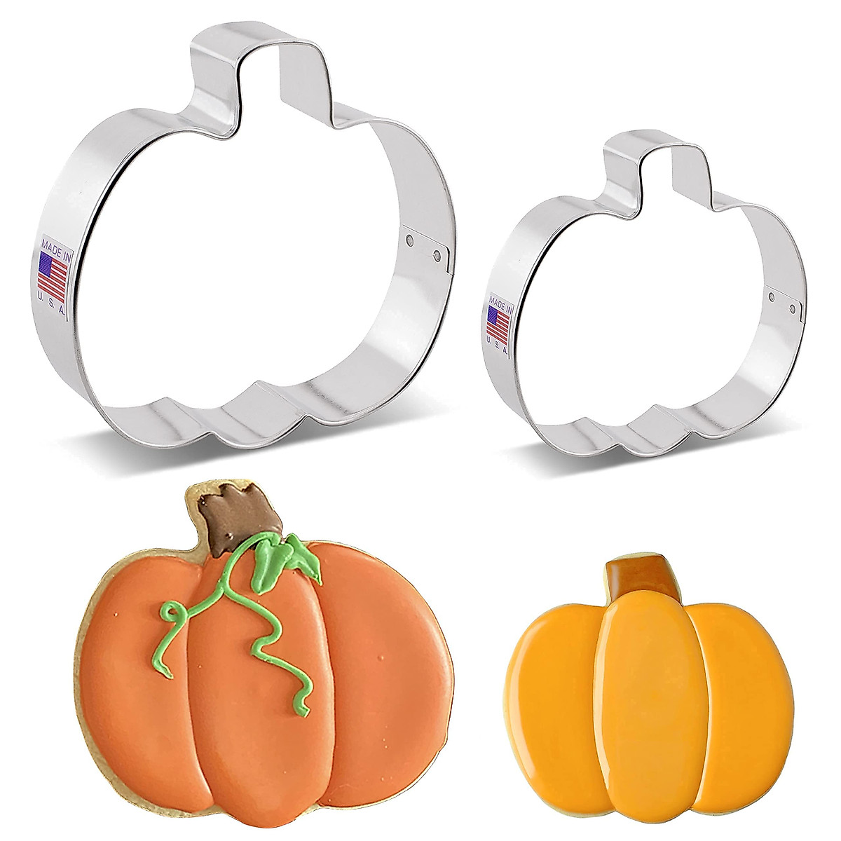 Pumpkin Cookie Cutters 2-Pc. Set Made in USA by Ann Clark, 4", 3"