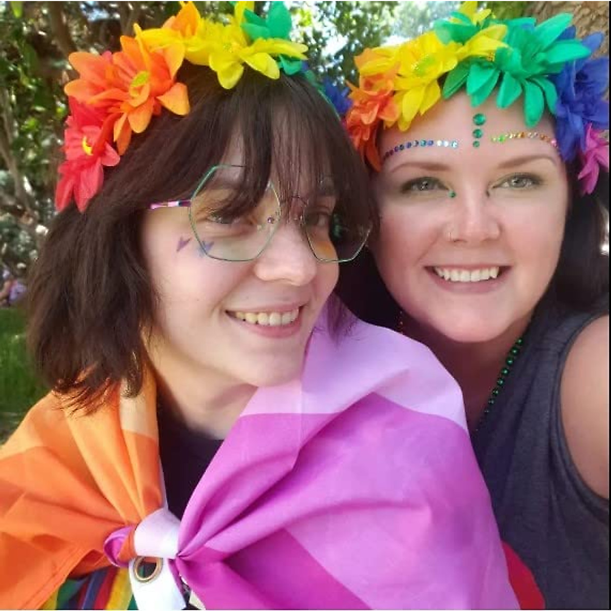 SunnyPro Sunflower Headband Flower Crown Hair Band - Pride Rainbow LGBT Accessories Floral Crowns for Women and Girls- 2 Pack