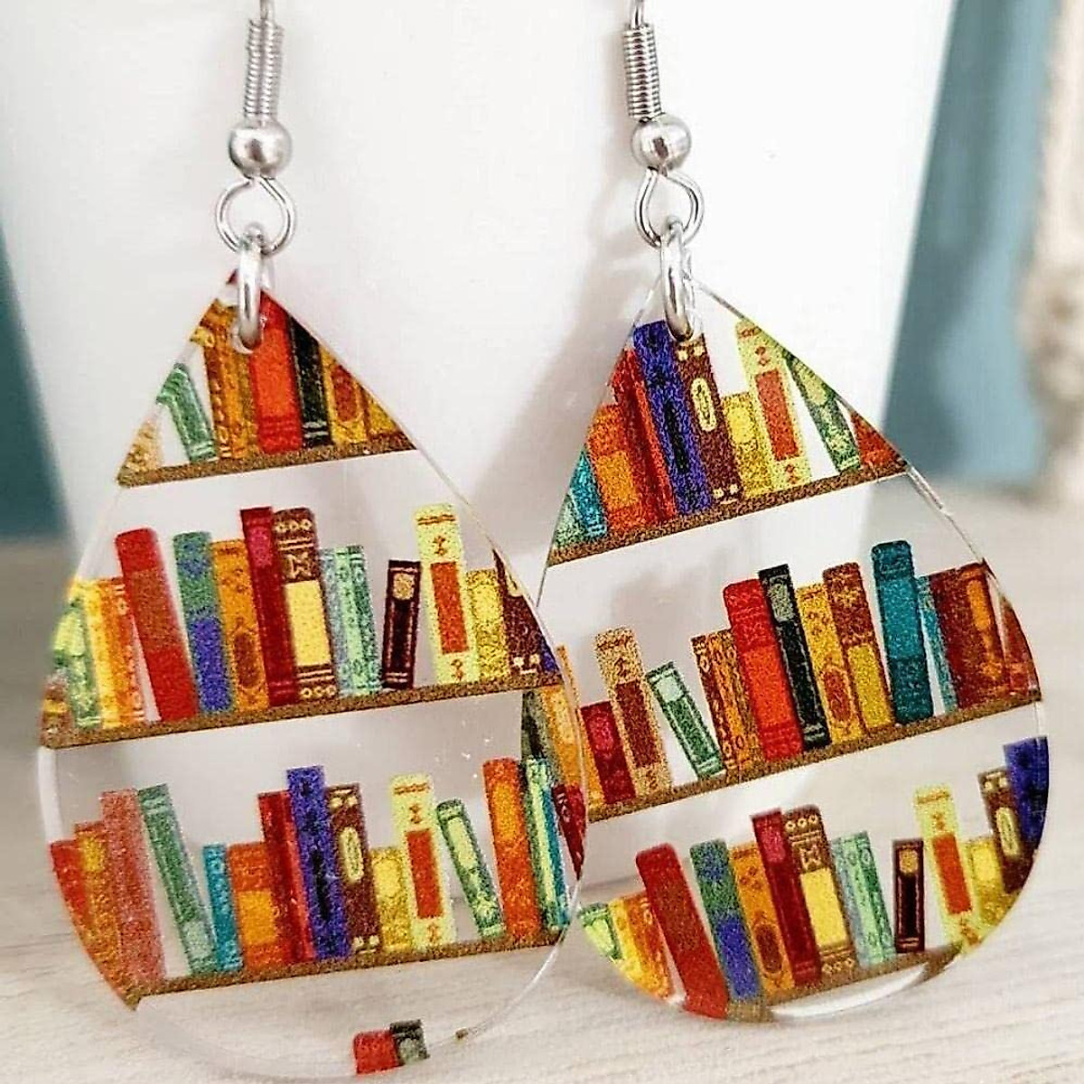 Book Earrings,Bookcase Dangle Earrings,Book Stack Earrings,Bookshelf Acrylic Dangle Earrings for Book Lovers