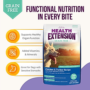 Health Extension Grain Free Chicken & Turkey Dry Dog Food (10 lb / 4.54 kg) - Whole Foods Ingredients Formula with a Blend of Turmeric & Antioxidants for All Life Stages Dogs