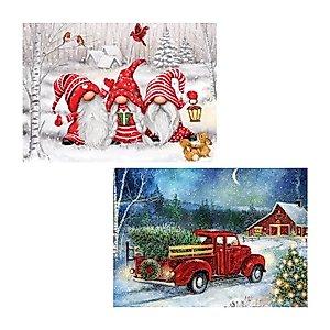 GESOON 2 Pack 5D Diamond Painting Kits for Adults,Chrismas DIY Diamond Art Kits with Round Full Drill Diamonds Paintings Gem Art for Home Wall Decoration Gift 12X16 Inch (2 Pack Diamond Painting)