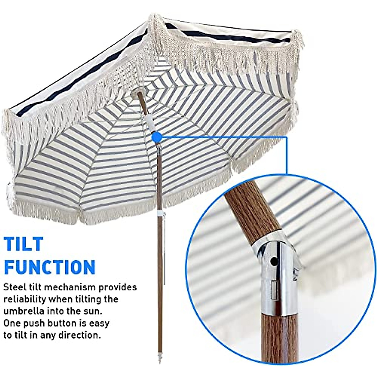 EasyGoProducts 5 Positions-Cupholder-Storage Backpack Chair Lightweight Rustproof Aluminum-Beach Umbrella 7 Foot – UPF 50+ UV Sun Protection-Tilt Function – Carry Bag, Tassel Deluxe Combo