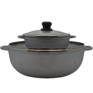 IMUSA USA 2 Piece Cast Aluminum Caldero Set with Glass Lid, Silver