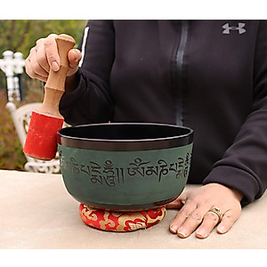 DharmaObjects Tibetan Meditation Buddha Singing Bowl Mallet Mat Cushion Set (8 Inches, Buddha)