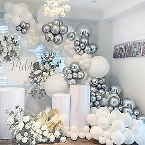 Dazzle Bright 100 PCS White Balloons Latex Balloons Different Party Balloon Kit for Balloon Garland Arch Birthday Party Graduation Baby Shower Wedding Holiday Decoration (18-12-10-5 Inch)