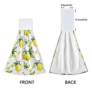 KOCOART Lemon Yellow Kitchen Towels Bathroom Hand Towel Hanging Tie Towel with Loop 2PCS Soft Absorbent Dish Cloth Fingertip Towel for Oven Stove Handle Tabletop