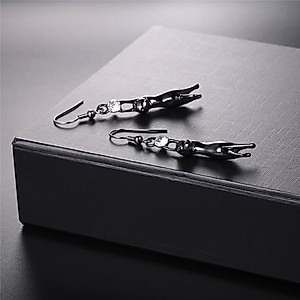 U7 Cute Cat Ear Pendant Black Kitten Dangle Drop Earrings with Rhinestones