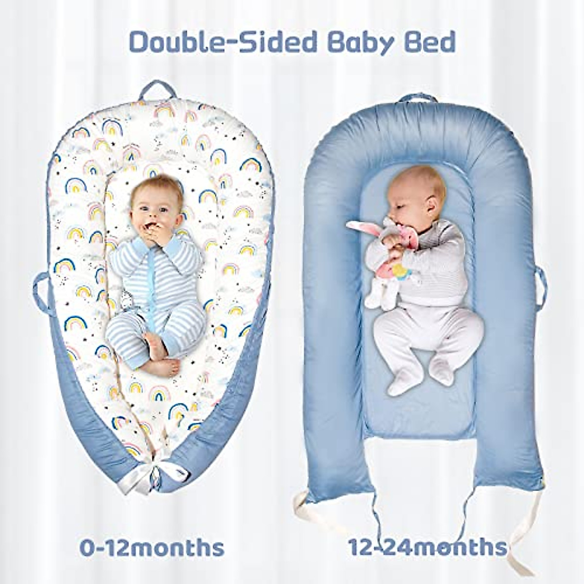 Baby Lounger Nest 100% Cotton Breathable Sleeping Bed Cover for Newborn Co Sleeping Nest Bed Cover Portable Infant Floor Seat Machine Washable, Strong Zipper, Adjustable Size