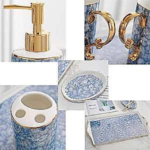 YAYA2021-SHOP Soap Bottles European Style Bathroom Accessories Set Ceramic 6-Pieces Bath Sets Includes Soap Dispenser Toothbrush Holder Tumblers Soap Dish and Tray, Gold Rim Soap Dispenser