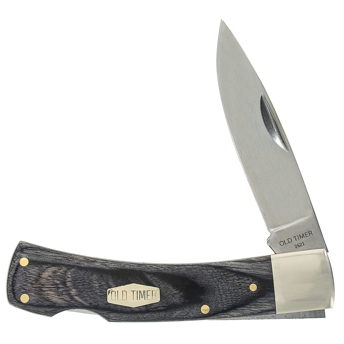 Old Timer Heritage Series 5OT Bruin 6.5in Traditional Lockback Folding Knife with Stainless Steel Drop Point Blade, and Laminate Wood Design Handle for Hunting, Camping, Every Day Carry, and Outdoors