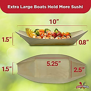 50 Pack Extra Large 10" Biodegradable Sushi Boats. 100% Disposable Appetizer Plates. Compostable Natural Wood Food Trays. Sturdy Poplar Serving Dish. Eco-Friendly Bamboo Sushi and Sashimi Party Kit