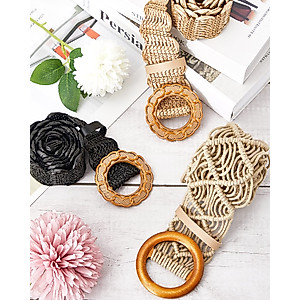 Hercicy 3 Pcs Rattan Straw Woven Belt Bohemian Waist Rope Braid Belts for Women, Trendy Boho Ladies Skinny Dress Belt Multicolor