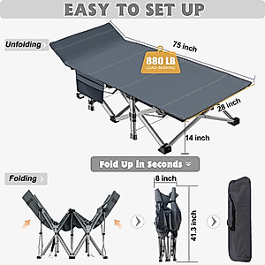 ABORON 2 Pack Folding Camping Cot W/Mat for Adults, Heavy Duty Outdoor Bed with Carry Bag,1200 D Layer Oxford Travel Camp Cots