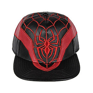 Marvel Comics Spider-Man Miles Morales Suit Embroidered Faux Leather Snapback Hat for Men and Women Black