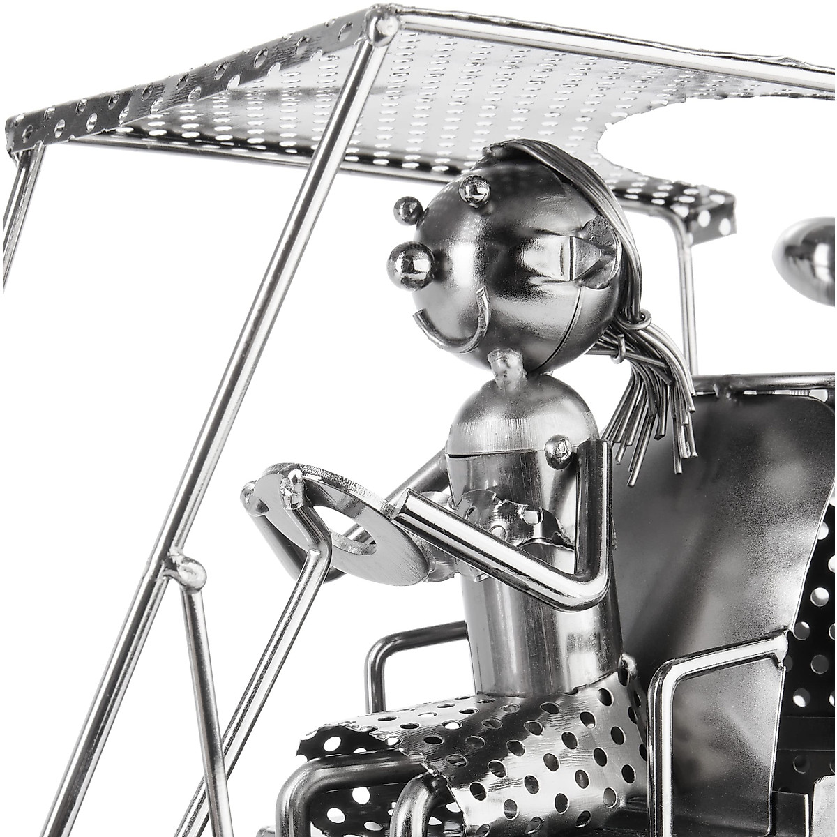 BRUBAKER Bottle Holder Female Golf Player in Golf Cart - Silver Metal Sculpture Wine Gift for Golfer and Sport Women - Wine Bottle Stand with Greeting Card