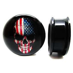 Pierced Republic American Skull Ear Plugs - Acrylic - Screw on - New *Pair* (00 Gauge (10mm))