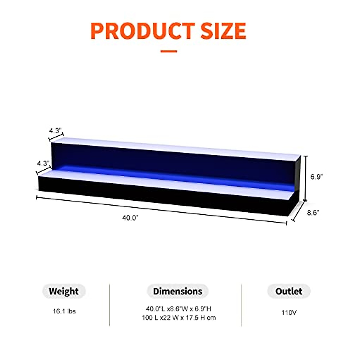 Oarlike LED Liquor Bottle Display Shelf 40 in 2 Step Acrylic Lighted Bar Shelf W/RF Remote Controller Home Commercial Bar Countertop Display Stand