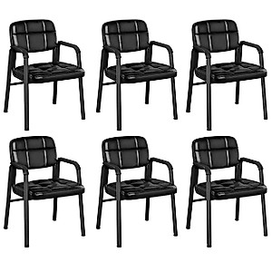 Yaheetech Pack of 6 Office Guest Reception Chair Mid Back PU Leather Task Chair for Waiting Room with Armrest and Lumbar Support, Metal Frame, Black