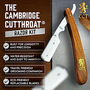 The Cambridge Cutthroat® Cut Throat Razor Kit with Blades & Travel Pouch - Missanda Hardwood & Stainless Steel Professional Barber Shaver Men - Straight Edge Moustache & Beard Shaper
